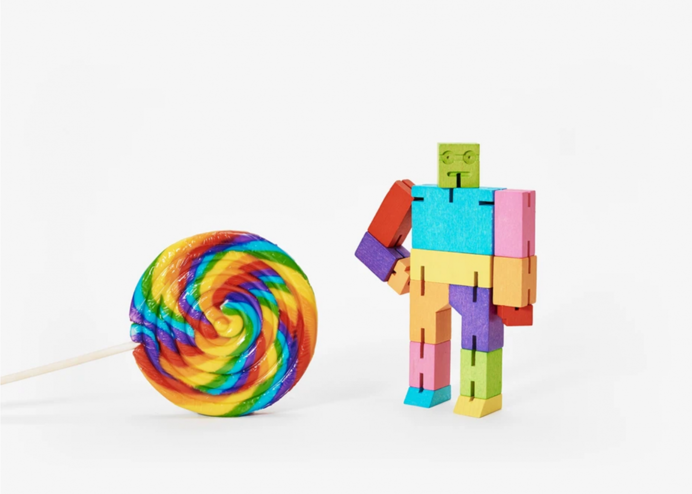 Cubebot - Rainbow Wooden Robot Toy (medium)